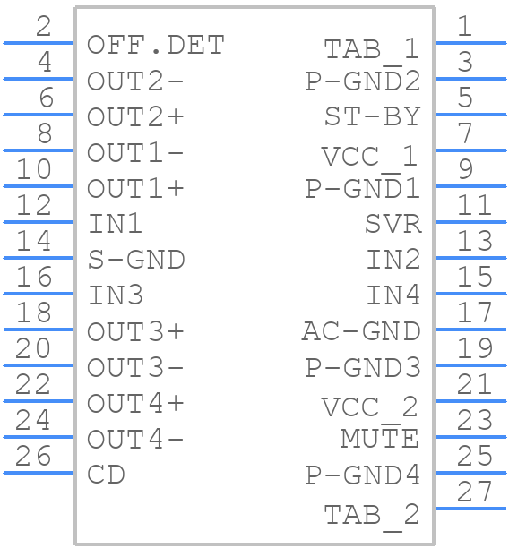 TDA7388A footprint, schematic symbol and 3D model by STMicroelectronics