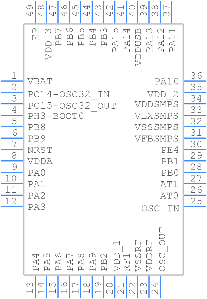 STM32WB35CCU6ATR footprint, schematic symbol and 3D model by STMicroelectronics