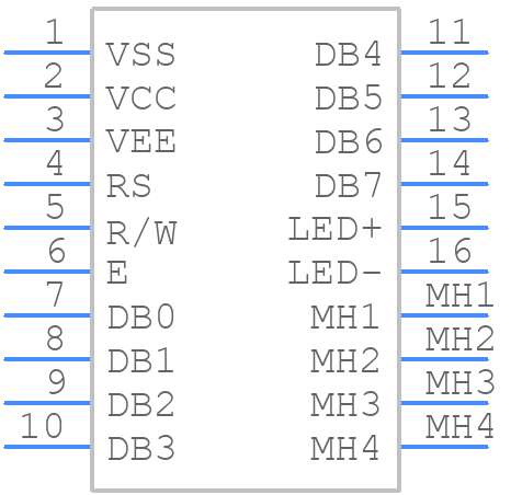 LCD1602(3.3VBLUEBACKLIGHT) footprint, schematic symbol and 3D model by 1BitSquared
