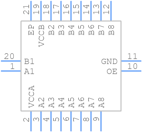 TXS0108ERGYR footprint, schematic symbol and 3D model by Texas Instruments