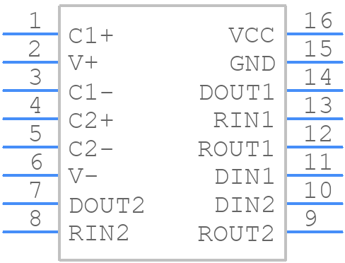 MAX3232IDB footprint, schematic symbol and 3D model by Texas Instruments